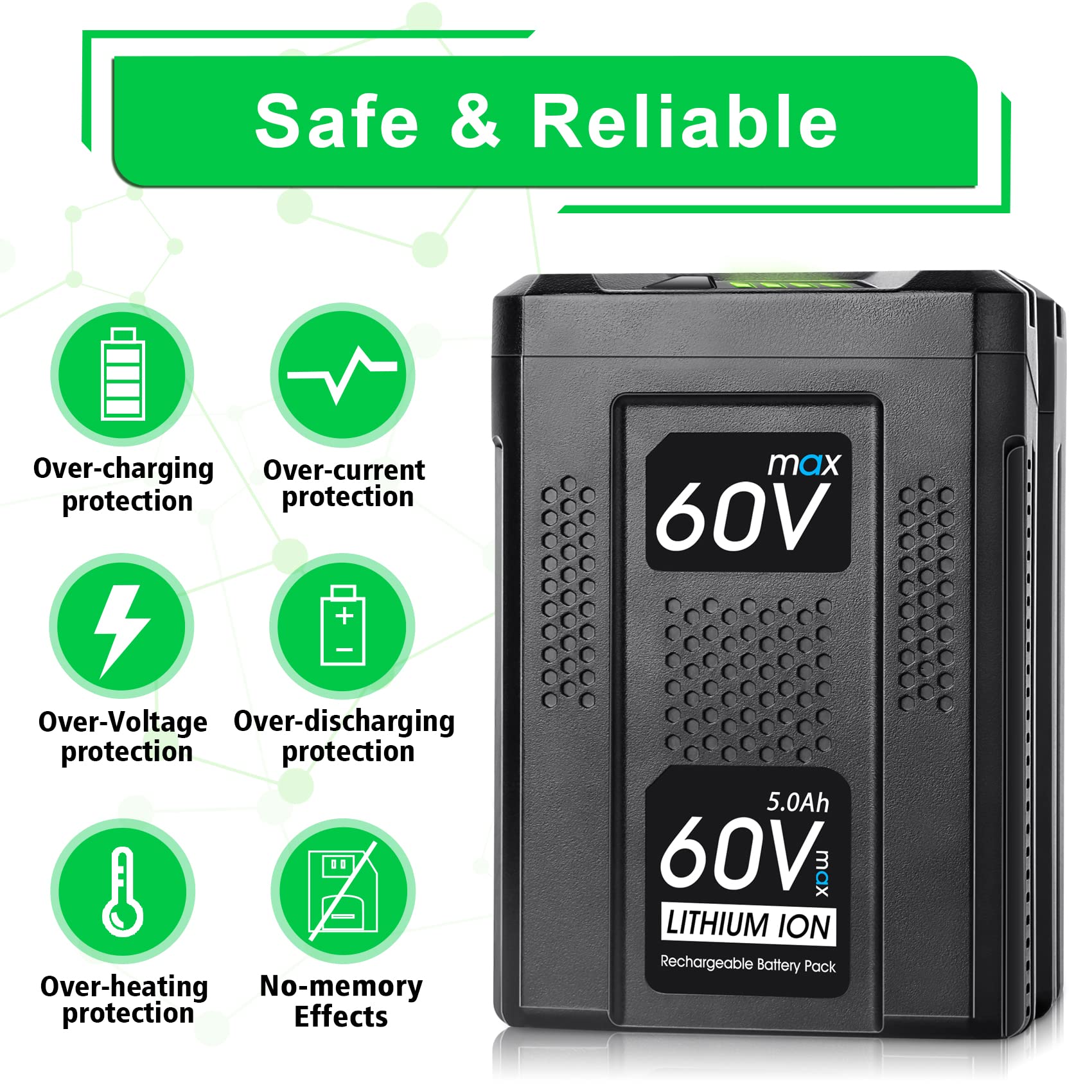 DSANKE 60V 5.0Ah Lithium Ion Replacement Battery for Greenworks Pro 60V Battery LB60A03 LB60A02 LB60A00 Compatible with Greenworks 60V Cordless Power Tool Batteries