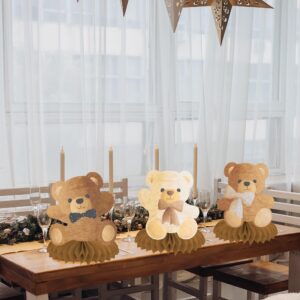 9pcs Teddy Bear Honeycomb Centerpieces Teddy Bear Baby Shower Decorations Bear Themed Table Decorations for Kids Teddy Bear Themed Birthday Party Gender Reveal Party Baby Shower Supplies