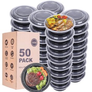 wgcc meal prep containers with lids - 50pack 32oz meal prep bowls, disposable food prep containers, round to go containers with lids, bpa-free, freezer & dishwasher safe