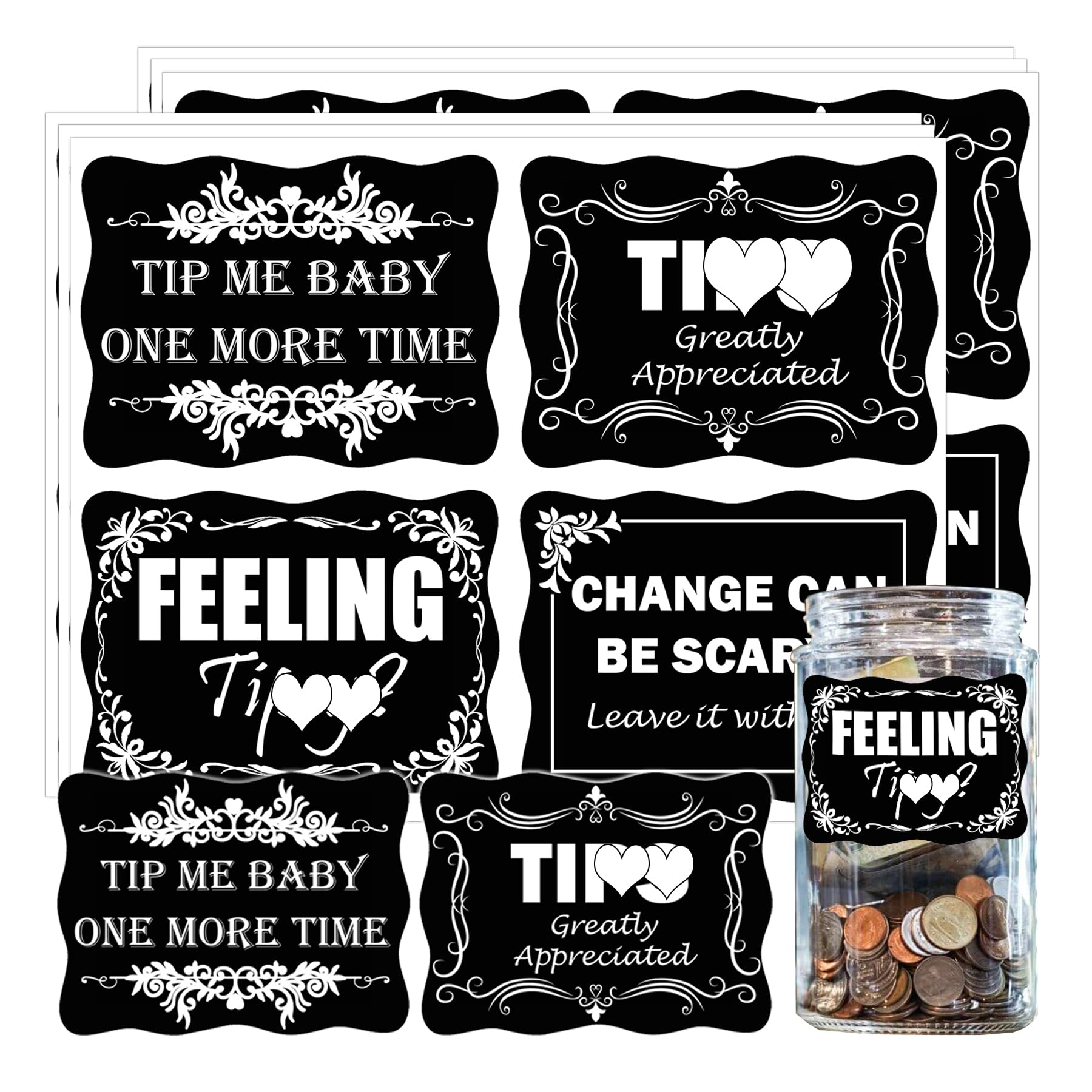 3x4inch Tipping Sticker Tipping Greatly Appreciated Tipping Me Baby Feeling Tipping Change Can Be Scary Your Waiter Waitresses Bumper Stickers for Party Store Bar Coffee Restaurant Car Laptop 8pcs