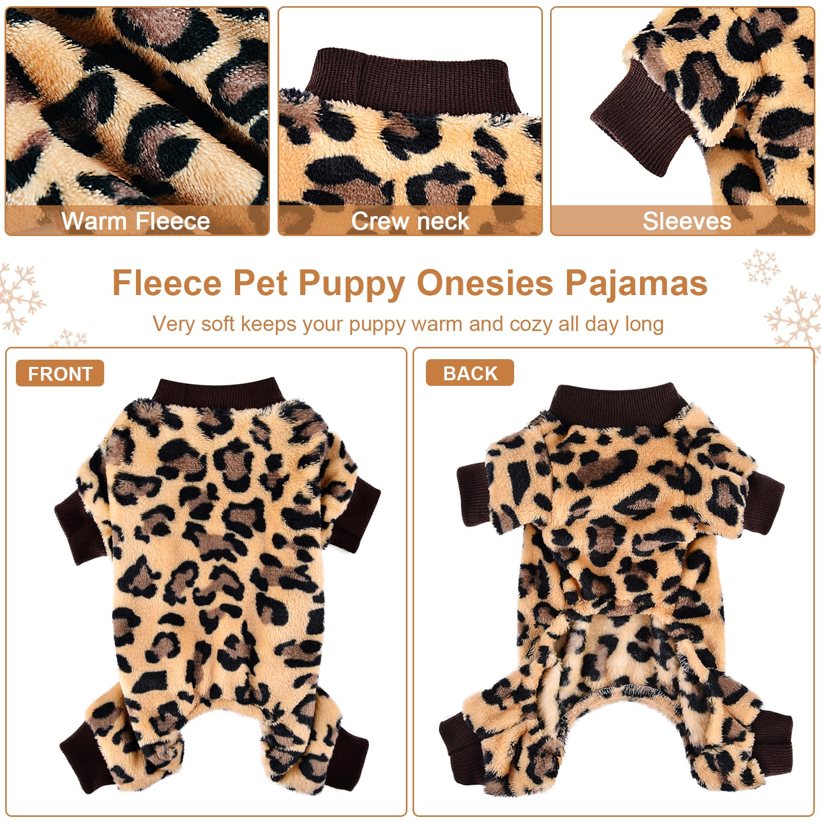 Leopard Dog Sweater Dog Jumpsuit - Winter Fleece Puppy Clothes for Small Dogs Girl Boy Warm Small Dog Pajamas Dog Outfit for Chihuahua Yorkie Shih Tzu Teacup Cold Weather Cat Apparel Clothing