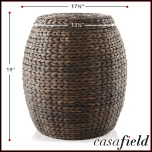 Casafield Round Storage Basket with Lid - Espresso, Handwoven Water Hyacinth Organizer for Laundry, Blankets, Plants, Bedroom, Living Room, Home Office