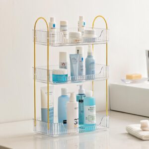 HBlife 3 Tier Bathroom Organizer Countertop, Makeup Organizer Perfume Tray Skincare Organizer for Bathroom, Dresser, Vanity, Clear