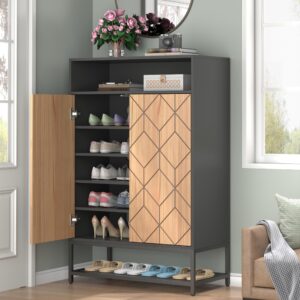 Gyfimoie Shoe Organizer with Doors, Shoe Storage Cabinet with Adjustable Shelves for Entryway, 7-Tier Entryway Shoe Rack Storage for Hallway, Closet, Living Room