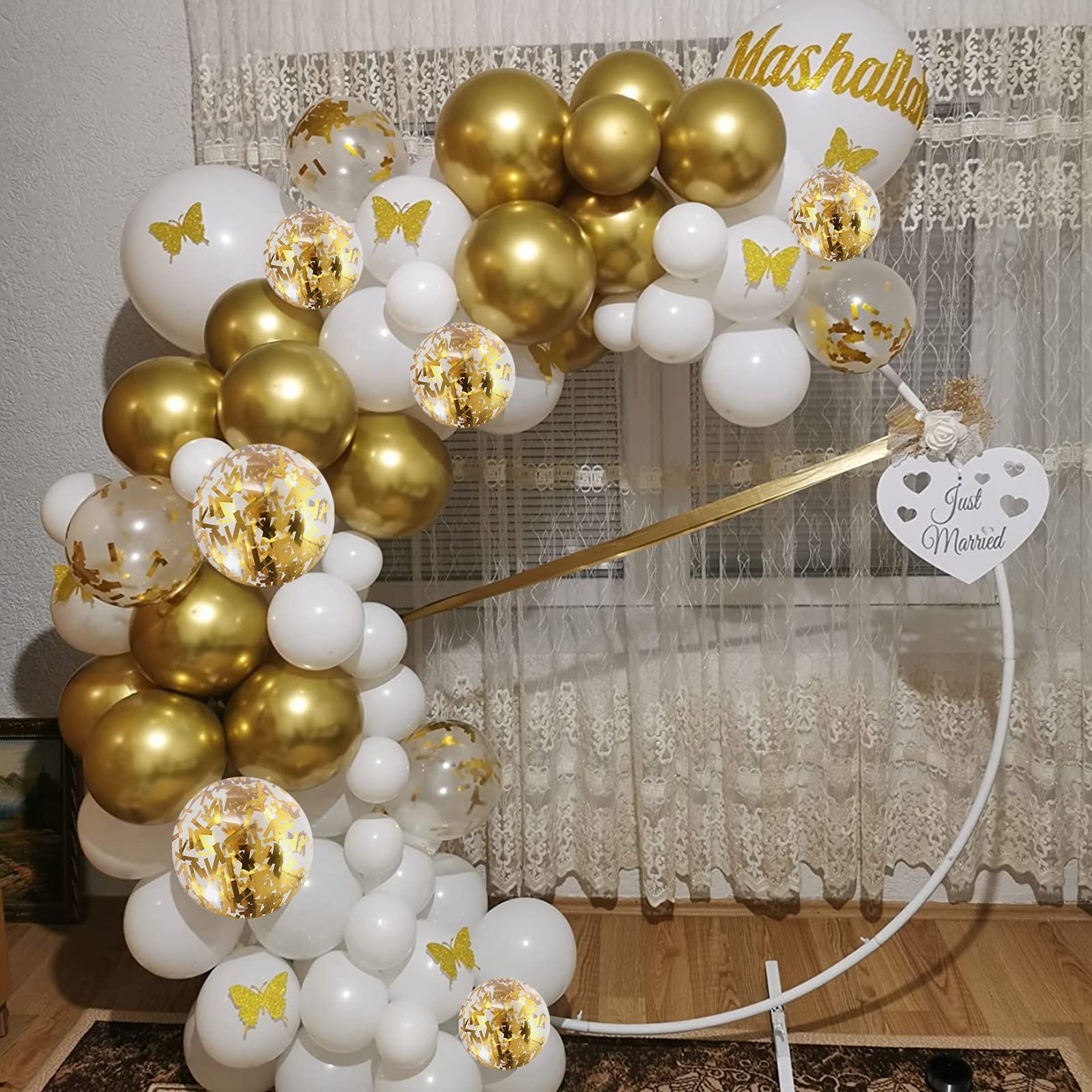 White Gold Balloons Arch Garland Kit, 122Pcs 18/12/10/5 In White and Metallic Gold Balloons Gold Confetti Balloons for Wedding Birthday Bridal Baby Shower Anniversary Party Decorations