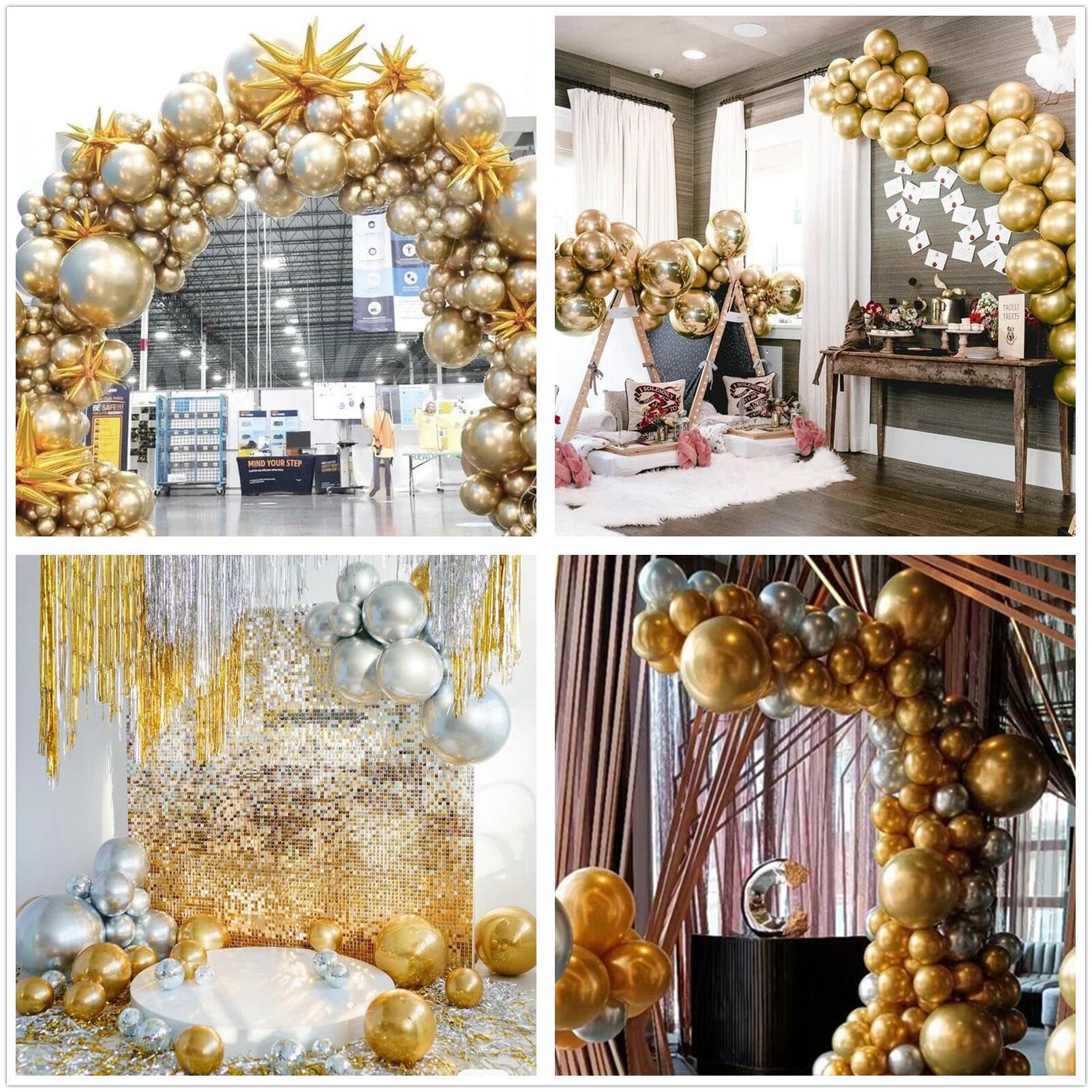 412pcs Metallic Gold Balloon Garland Arch Kit 18 12 10 5 Inch Different Sizes Latex Chrome Balloons for Baby Shower Birthday Graduation Wedding Anniversary Celebration Party Decoration