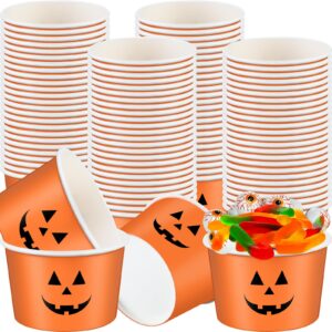 hsei 60 pcs 16oz halloween disposable bowls pumpkin paper snack bowls ice cream cups soup bowls for halloween dessert sundae yogurt cups hot cold drink for holiday party supplies