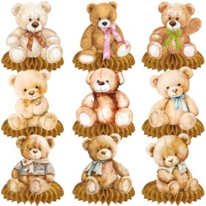 10pcs bear baby shower honeycomb centerpieces bear birthday party supplies bear baby shower decorations teddy bear table toppers for teddy bear themed baby shower we can bearly wait party supplies