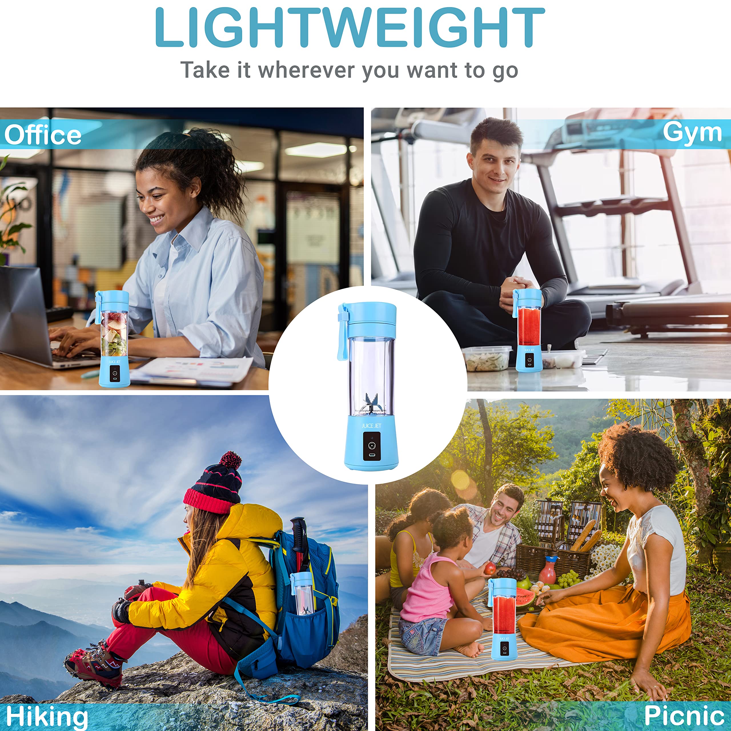 Juice Jet, Portable Blender, Mixer, USB Rechargeble, Personal Blender, Handheld Blender, Travel, Gym, Home, Outdoor, Office (Blue)