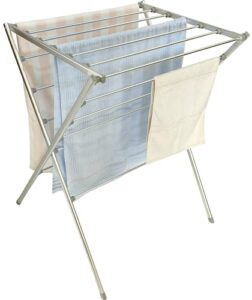 totes babies premium aluminum foldable laundry rack for air drying clothing, towels and linens, easy assembly, energy saving, 12 rails, conveniently 36 inches tall