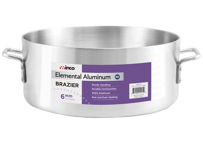 Winco ALBH-15 Commercial-Grade Aluminium Brazier, 15 Quart, Silver