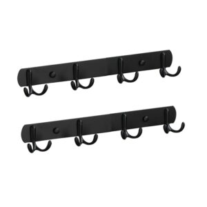 estrend 2-pack coat rack wall mounted with 4 double hooks metal coat hook rail bath towel robe hooks key hooks holder for bathroom entryway, 13.6", matte black