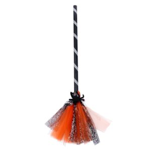 magiclulu 1pc halloween witch broomstick cosplay witch broom with spider halloween broom props for masquerade halloween party (orange)