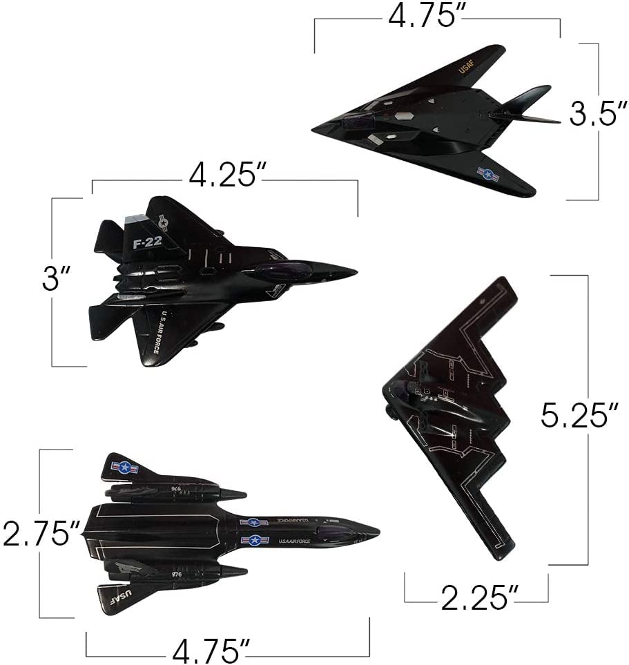 Zugar Land Die-Cast Pullback Stealth Bomber Models (4.25"-5.25") SR-71 Blackbird, F-22 Raptor, F-117 Nighthawk, B2 Bomber (SR-71 Blackbird)