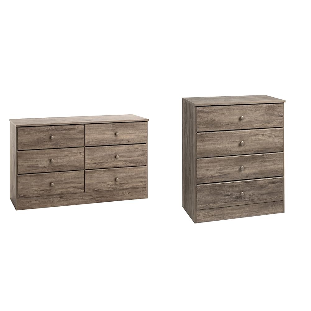 Prepac Astrid 6-Drawer Dresser, Drifted Gray & Astrid 4-Drawer Dresser, Drifted Gray