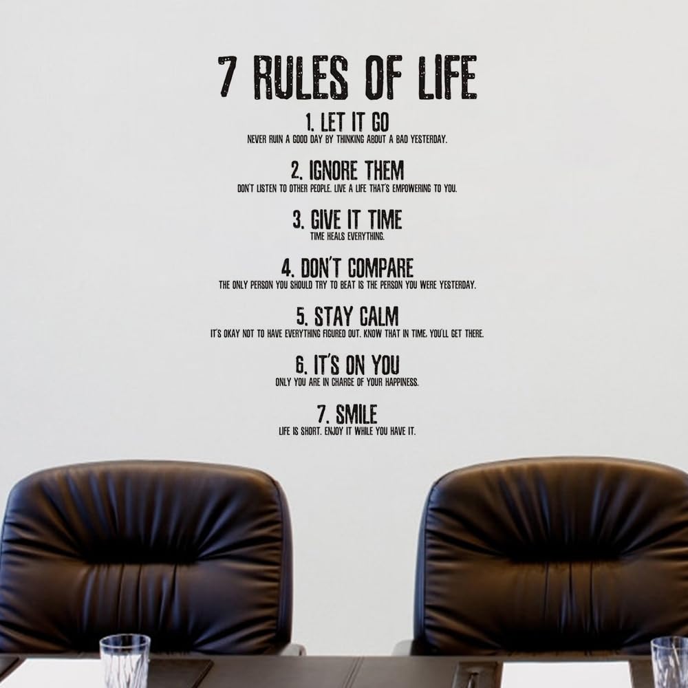 7 Rules of Life Inspirational Wall Decals, Wall Art Quotes Sticker for Office Home Bedroom School, Motivational Wall Decor 18×14In