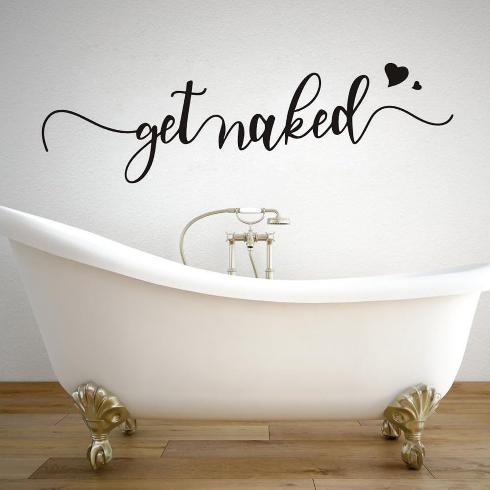 Get Naked Bathroom Decals,Funny Wall Sticker Decor,Letter Print Minimalism Wall Art 28×7In