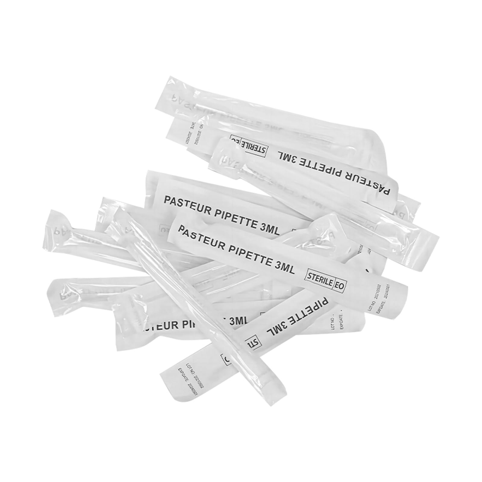 PEKYBIO Sterile Pasteur Pipettes 3ml Disposable Plastic Transfer Pipette Dropper 100Pcs Graduated Calibrated Lab Pipettes, Low Density Polyethylene (LDPE), Individual Peel-Pack, Vol. 7ml, 155mm Long