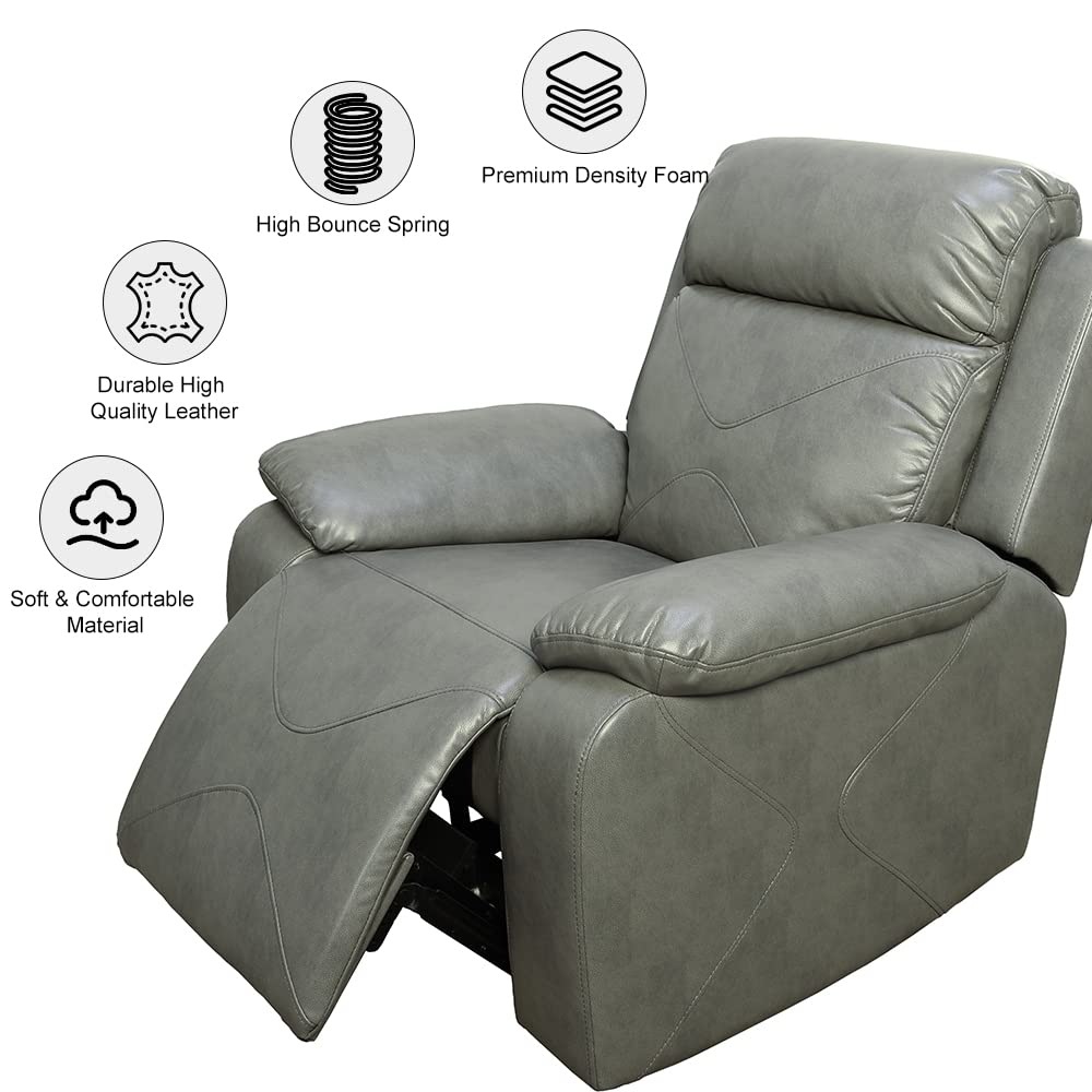 GEBADOL Power Recliner Sofa with LED Lights Leather Sofa for Living Room with USB Port/Storage Console/Cup Holders(Grey)