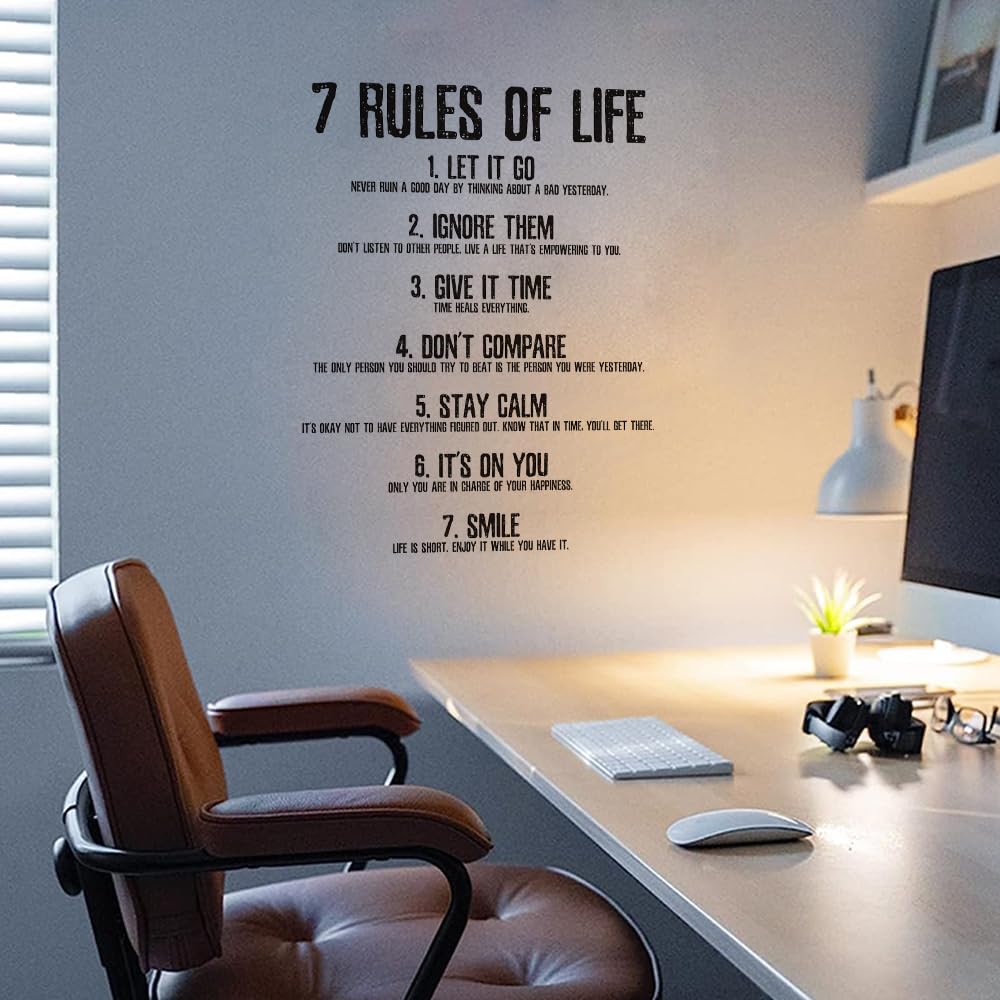 7 Rules of Life Inspirational Wall Decals, Wall Art Quotes Sticker for Office Home Bedroom School, Motivational Wall Decor 18×14In