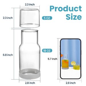 Wikapy Bedside Water Carafe and Glass Set, Night Bedside Carafe with Silicone Coaster, Water Carafe with Glass Cup for Nightstand Bedroom, Lead-free and Clear Mouthwash Dispenser for Bathroom, 18 OZ