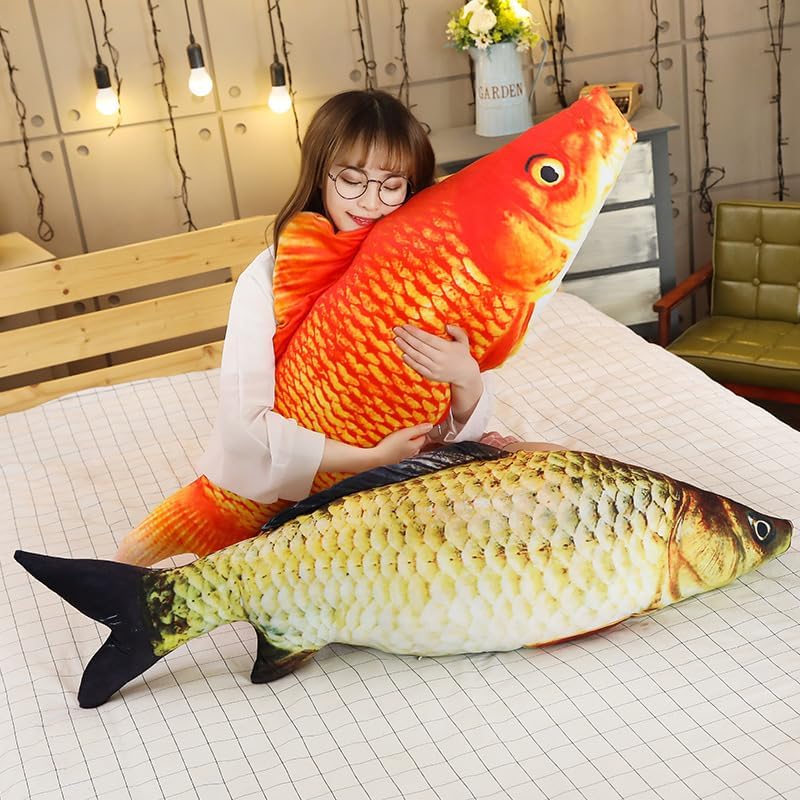 XIAOHONG 31 Inch 3D Giant Soft Fish Cushion Carp Plush Pillow Plush Throw Pillow, Red Carp Stuffed Toy, Fish Plush Toy for Home Decoration Kids Pillow Gift