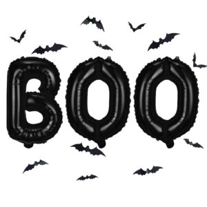 boo foil balloons set with 3d pvc bats, black 16 inch halloween boo banner balloon kit with 12pcs fake bats, boo mylar letter balloons bunting for horror halloween night party decorations supplies