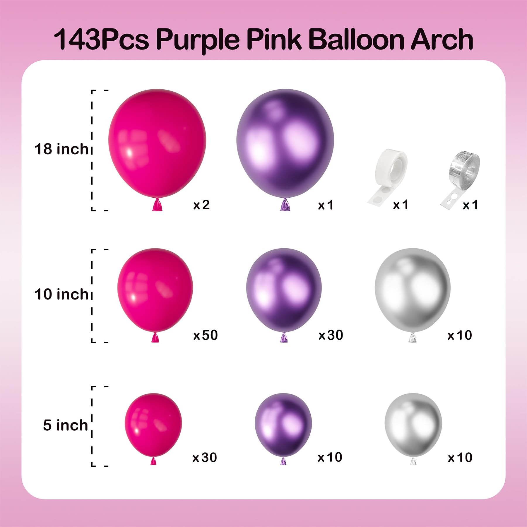 Hot Pink Purple Balloons Garland Arch Kit-143Pcs Metallic Purple Hot Pink Balloon for Baby Shower Birthday New Years Graduation Wedding Anniversary Retirement