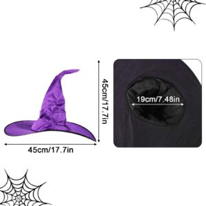 LUTER Halloween Witch Hat, 17.7x17.7 inch Ruched Witch Hat Wizard Hat Decoration Pointed Costume Witch Hat for Kids Cosplay Accessories for Halloween Party Masquerade (Purple)