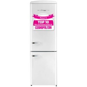 unique appliances ugp-330l w ac classic retro refrigerator electric bottom-mount fridge with intuitive control panel, 4 glass shelves, and 3 freezer drawers, frost-free, 12 cu./ft, marshmallow white