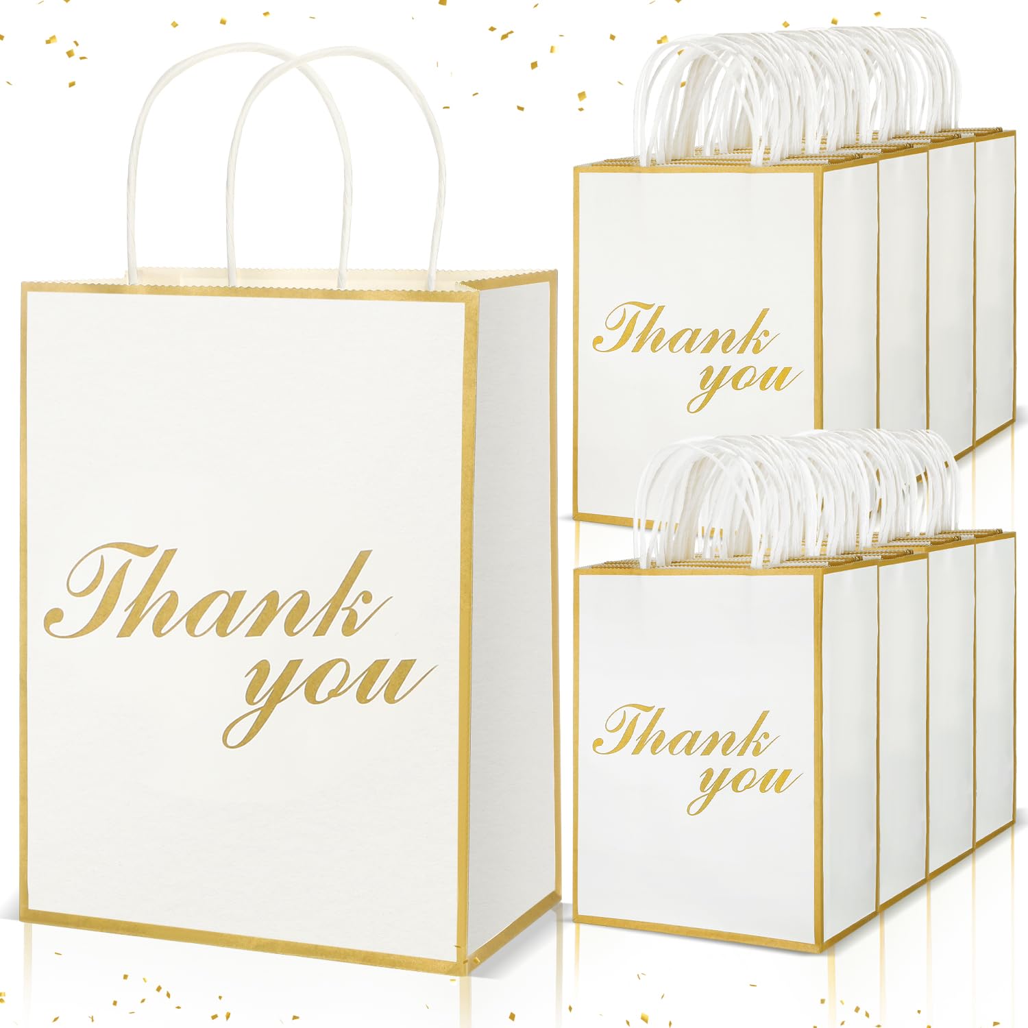 Tenceur 50 Pcs Thank You Gift Bags with Handles, Wedding Party Gift Bags Bulk Thank You Paper Bags for Business, Shopping, Wedding, Baby Shower, Party Favors, 8.27 x 4.33 x 10.63 Inches (White)