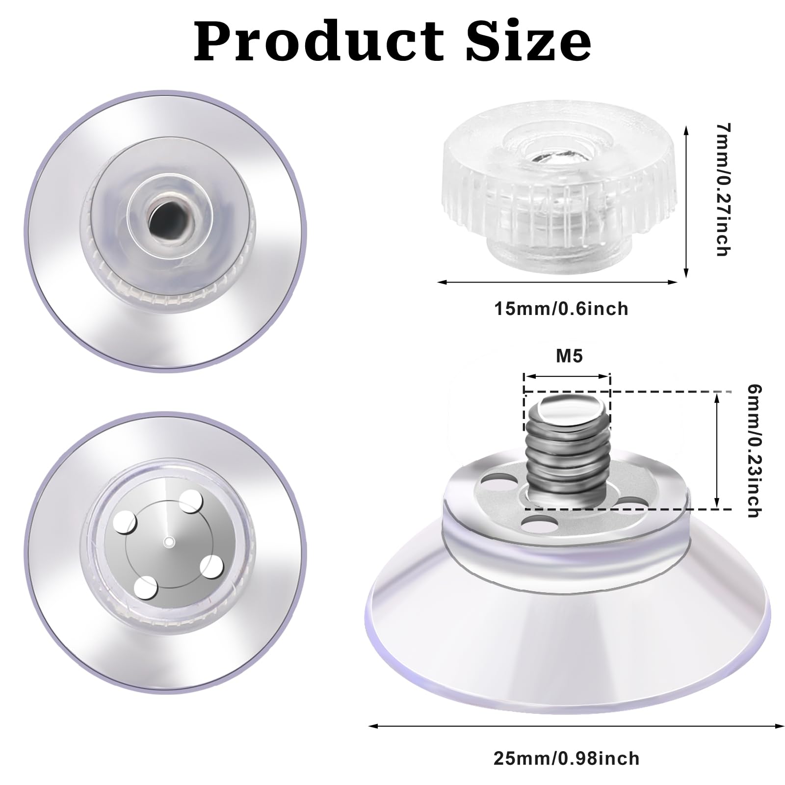 12 Pack Mini Suction Cups,25mm/1'' Suction Cup with M5 Screw Clear PVC Sucker Pads Extra Strong Sucker Suction Cup Glass Suction Holder with Screw Nut for Bathroom Wall, Window, Car Shade