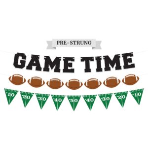 pre-strung game time football banner - no diy - football party banner - pre-strung garland on 8 ft strands - football birthday party decorations. sports fantasy football party. did we mention no diy?