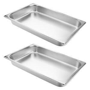 voisen 2 pack hotel pans,1/1 size 2.5" deep,anti-jamming steam pan,commercial stainless steel pan, steam table pan, catering food pan