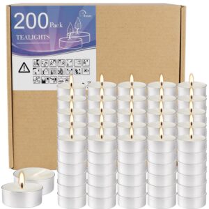 bulk 200 pack tealight candles, 4 hour burn time,dinner candle set with cotton wick,perfect for anniversaries decorative events and more,white…