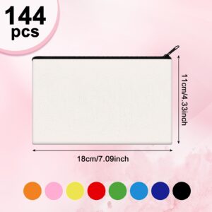 Silkfly 144 Pack Blank Canvas Cosmetic Bags Sublimation Makeup Bags White Pencil Pouch DIY Zippered Multipurpose Pouches Heat Transfer Iron on Pouch Bags for Stationery Toiletries Crafts Use