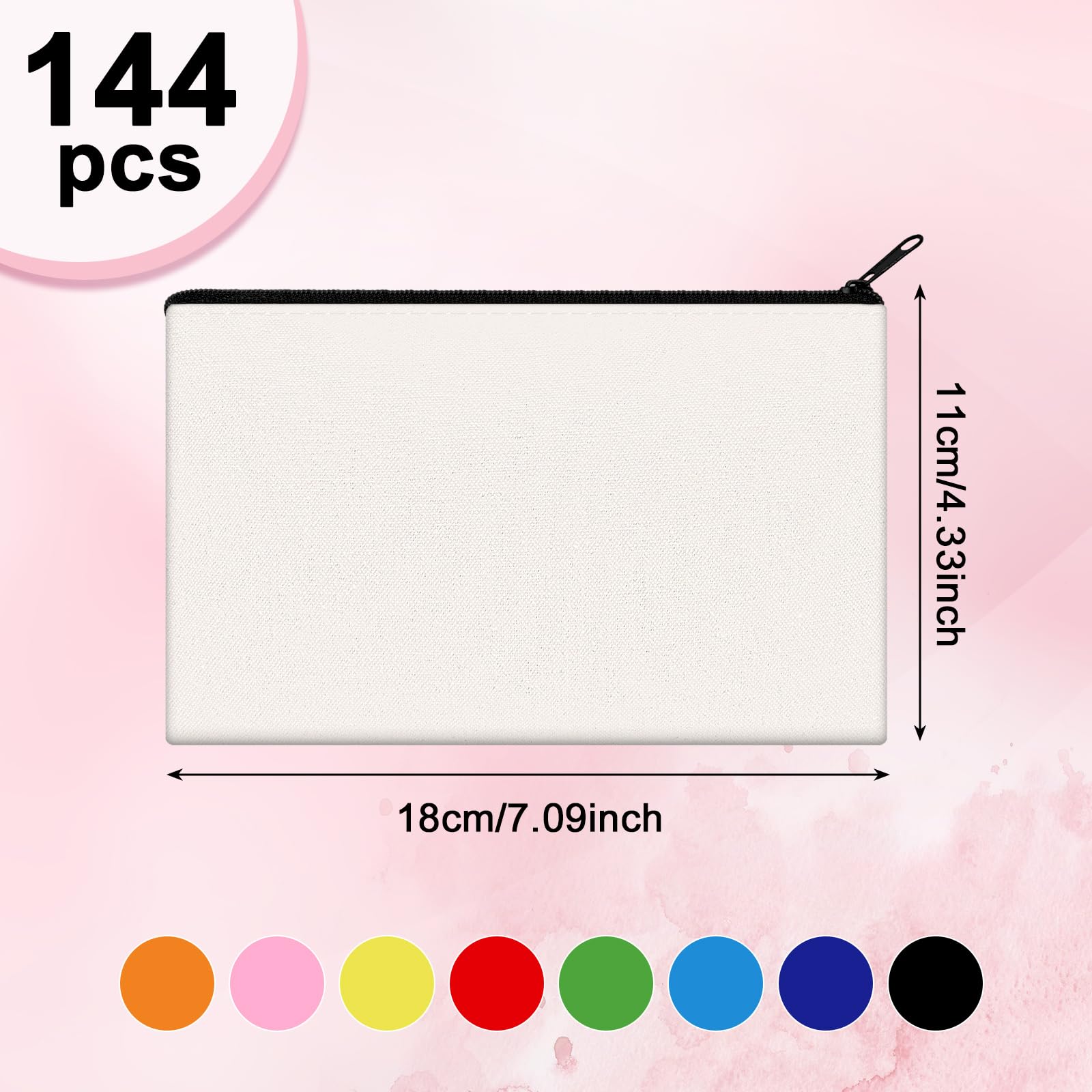 Silkfly 144 Pack Blank Canvas Cosmetic Bags Sublimation Makeup Bags White Pencil Pouch DIY Zippered Multipurpose Pouches Heat Transfer Iron on Pouch Bags for Stationery Toiletries Crafts Use