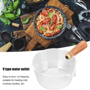 Clear Glass Saucepan, Heat-resistant Mini Simmer Pot with Wood Handle, Glass Cookware Set Ramen Pot Cooktop Safe for Pasta Noodle, Soup, Milk, Baby Food(20OZ/500ML)