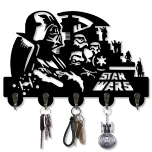 avjera star warfare key holder for wall, nail-free key holder, skywalker key hook for entryway, wall mounted stormtrooper key hooks, gift for vader lovers,11.4''7''0.3''