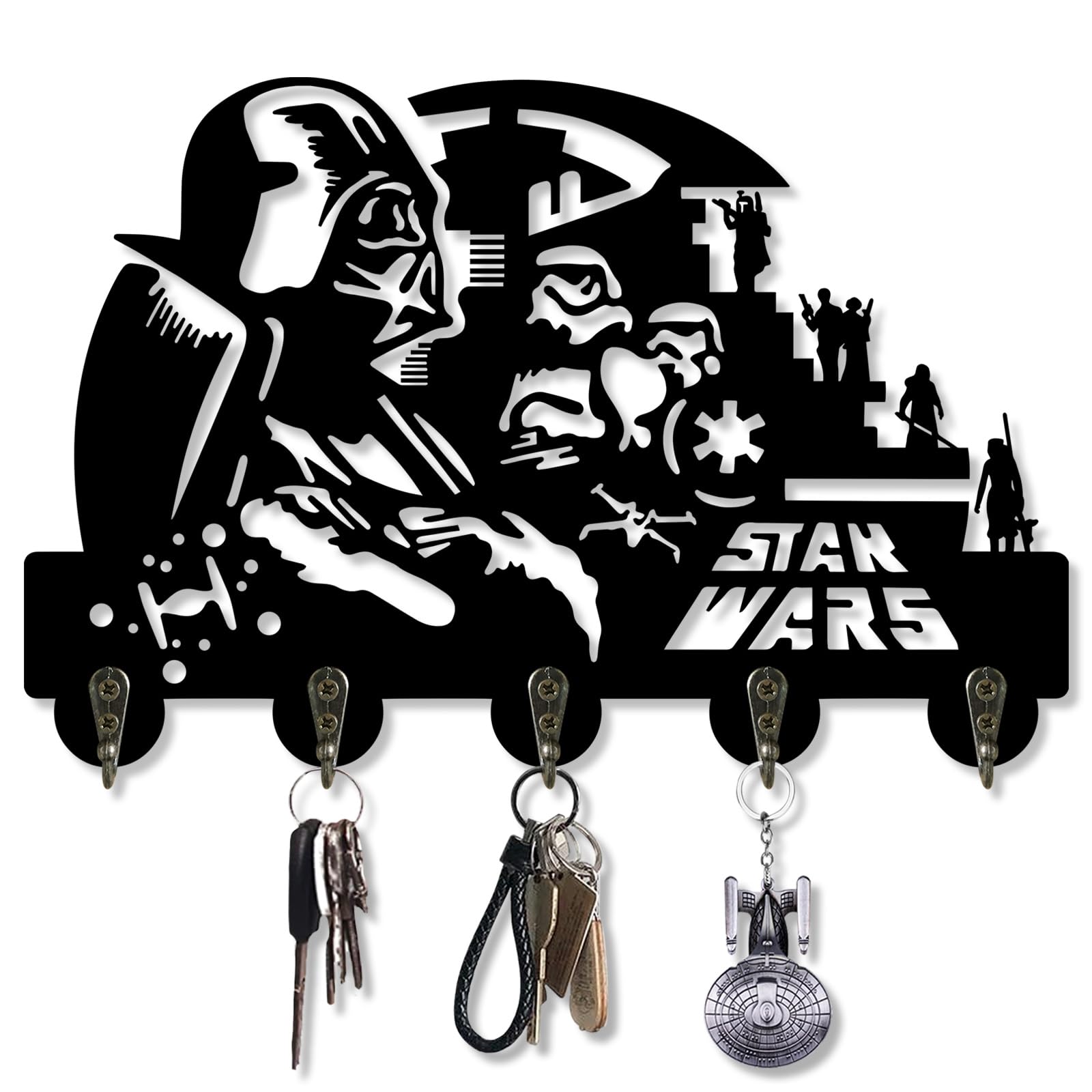 AVJERA Star Warfare Key Holder for Wall, Nail-Free Key Holder, Skywalker Key Hook for Entryway, Wall Mounted Stormtrooper Key Hooks, Gift for Vader Lovers,11.4''7''0.3''