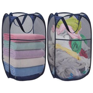 aplter collapsible laundry baskets mesh pop up laundry basket portable laundry hamper, foldable clothes basket storage hampers (blue - 2 pack)