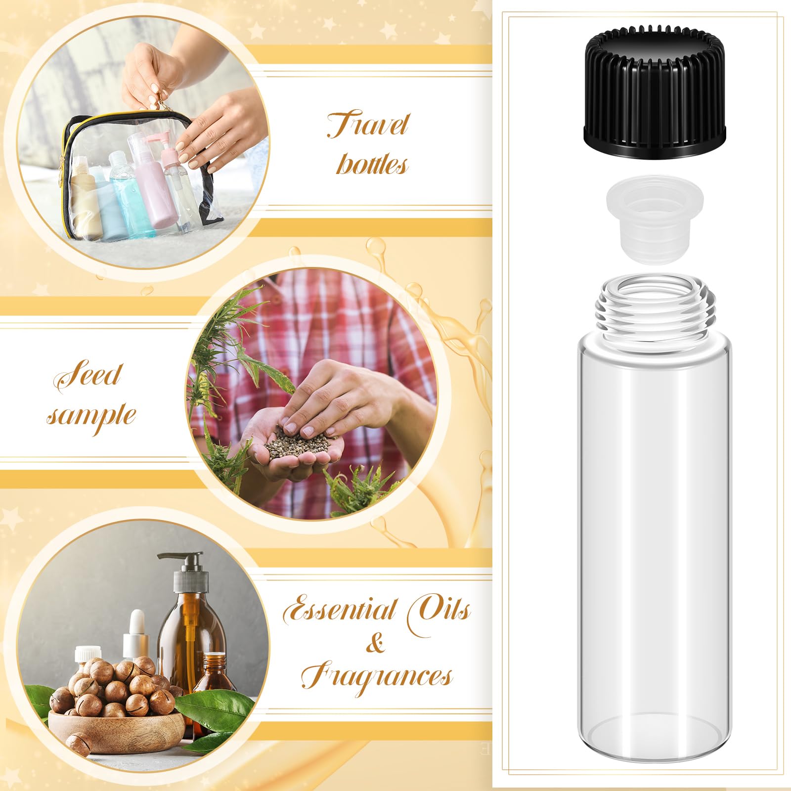 Lallisa 80 Pcs Clear Glass Vial Glass Sample Vial Clear Bottles with Screw Caps and Plastic Stopper Leakproof for Oil Sample Aromatherapy Fragrance Vials Lightweight Perfume Travel (7 ml)