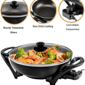 Electric Wok With Lid Nonstick - Electric Skillet Serves For 6 People, Portable Countertop Cooking Wok, 5-Dial Temperature Control, 13inch, Black