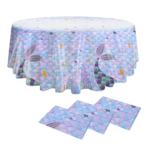 yiephiot 3 pcs baby shower tablecloth，baby shower round tablecloth，mermaid party decoration table covers，plastic table cover for baby shower party compatible for a 70inch round table