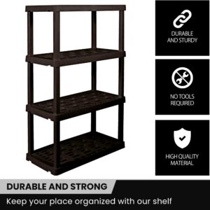 Oskar 4 Tier Plastic Shelf, Garage Shelving Unit, Rack and Storage Shelves - Ideal for Storage Shed, and Shelf Organizer - Perfect for Garage Storage and Shelving Solutions, Black