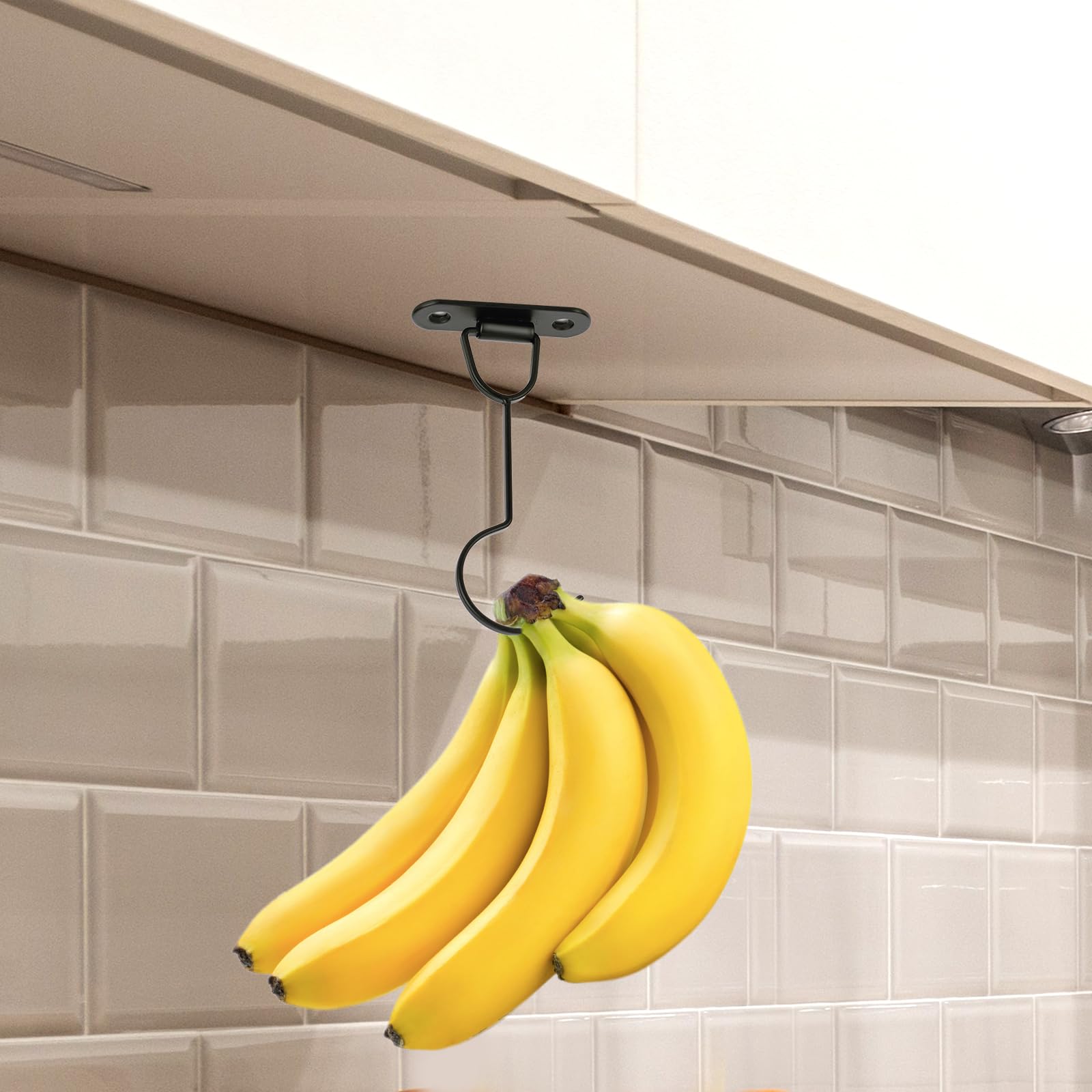 DAJIANG Banana Hook, Metal Banana Hanger Under Cabinet to Keep Bananas Fresh, Banana Holder for Bananas or Other Kitchen Items (Absolute Black)