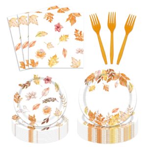 96 pcs fall leaves party decorations supplies autumn maple leaves party tableware set party napkins forks disposable paper plate decorations favors for fall thanksgiving bridal shower birthday theme