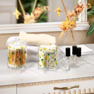 SDMKA 2 Pack Apothecary Jars Bathroom Summer Pineapple Qtip Holder Storage Canister Clear Plastic Jar with Lid for Cotton Ball, Cotton Swab