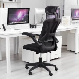 PrimeZone Ergonomic Office Desk Chair - Computer Chair with Adjustable Flip-Up Armrests, Lumbar Support, Headrest & Tilt Function, Comfortable Task Chair for Work Study, 350 lbs Capacity, Black