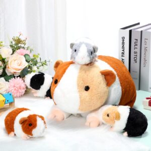 Jenaai 5 Pcs Christmas Plush Guinea Pig Stuffed Animals 16 Inch Mama Guinea Pig with 4 Cute Plushie Babies Soft Guinea Pig Plush Pillow Gift for Boys Girls Birthday Christmas